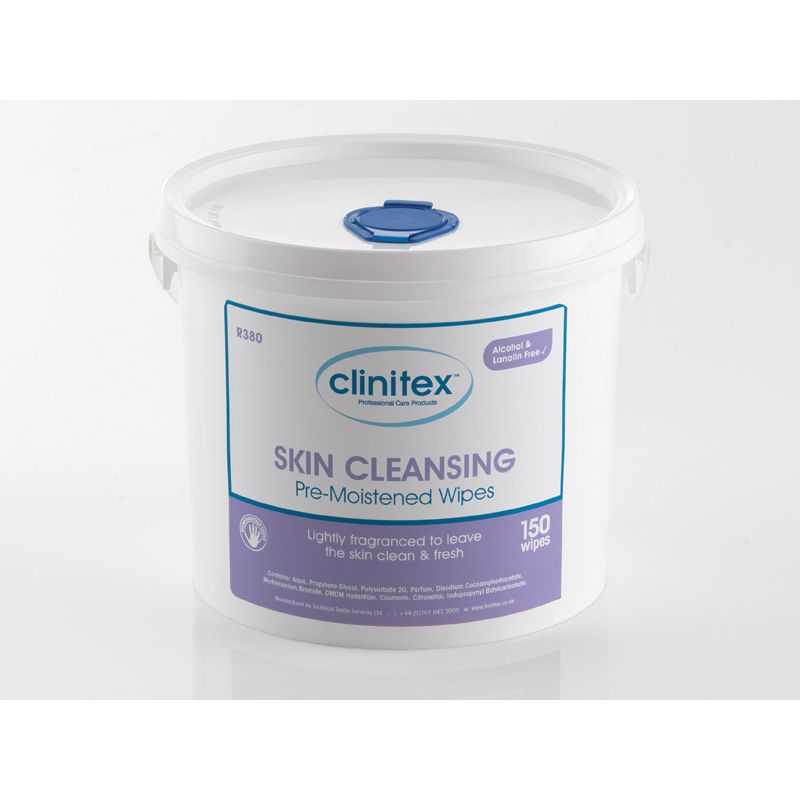 Clinitex Skin Cleansing Wipes Bucket 4 x 150 | Janitorial Direct