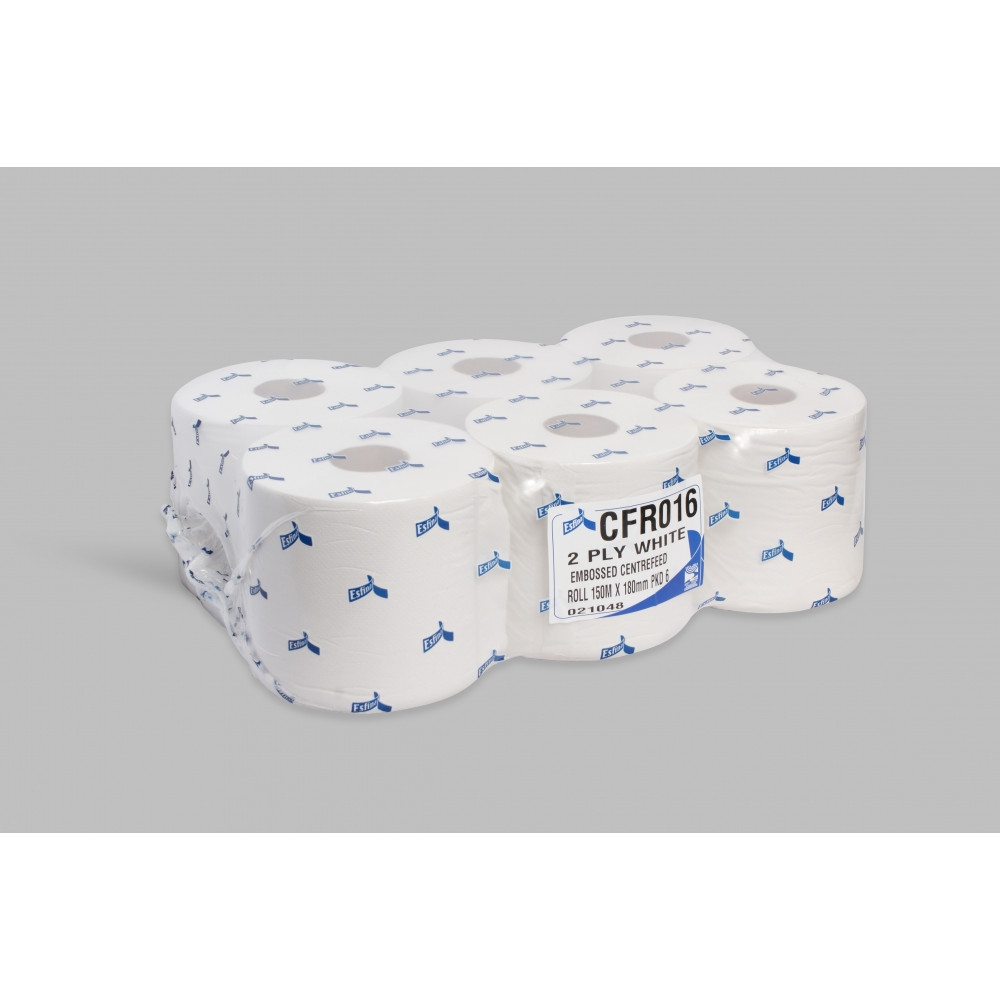 White Roll Centrefeed 2ply - 150m x 6 - Janitorial Direct